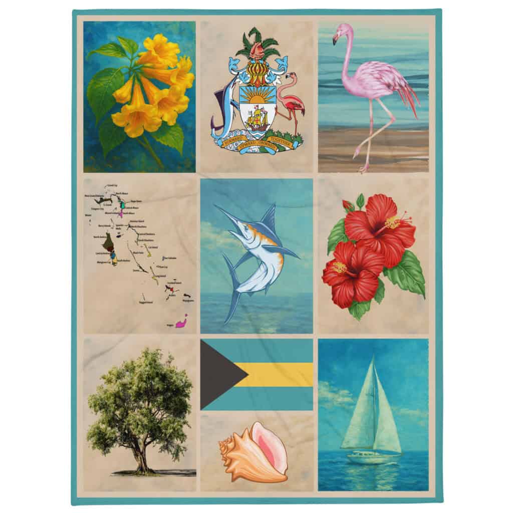 Bahamian Symbols Throw Blanket (60″ x 80″) – Hibiscus Print Shop